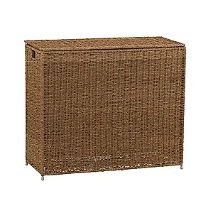 Household Essentials Brown ML-5445 Wicker 3 Compartment Laundry Sorter with Lid | 3 Section Clothes Hamper