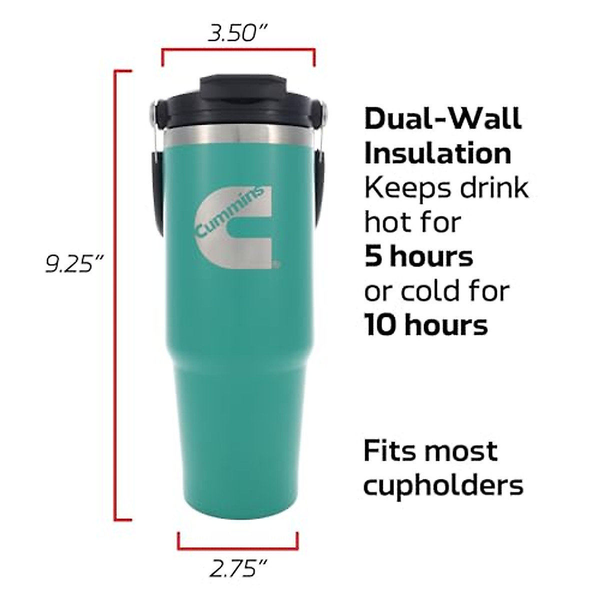 Cummins CMN35400 2 in 1 Tumbler with Flip Lid and Straw 30-Ounce Tumbler with Handle Stainless Steel Travel Mug-Green