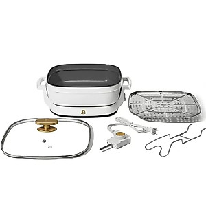 Thcbme 5 in 1 Electric Skillet - Expandable up to 7 Qt with Glass Lid (White Icing), 4SFSS1