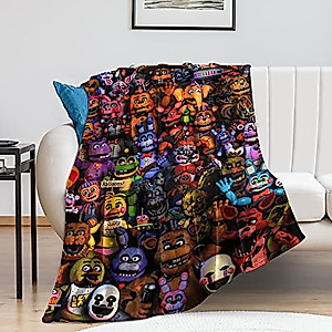 Anime Throw Blanket Cartoon FNAF Bear Printing Ultra-Soft Flannel Blankets Christmas Decor Sofa Nap Quilt for Living Room Couch Bed 60"x50"