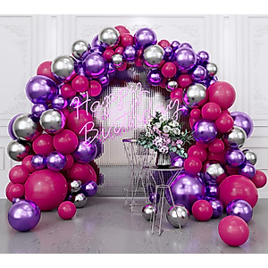 Hot Pink Purple Balloons Garland Arch Kit-143Pcs Metallic Purple Hot Pink Balloon for Baby Shower Birthday New Years Graduation Wedding Anniversary Retirement