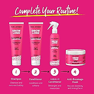 Marc Anthony Grow Long Hair Treatment Bundle - 2 Leave In Conditioner Sprays & 2 Travel Hair Mask, Red Tea Scent, Paraben-Phthalate-Sulfate-Free, Anti-Frizz & Nourishing Formula For Dry & Damaged Hair