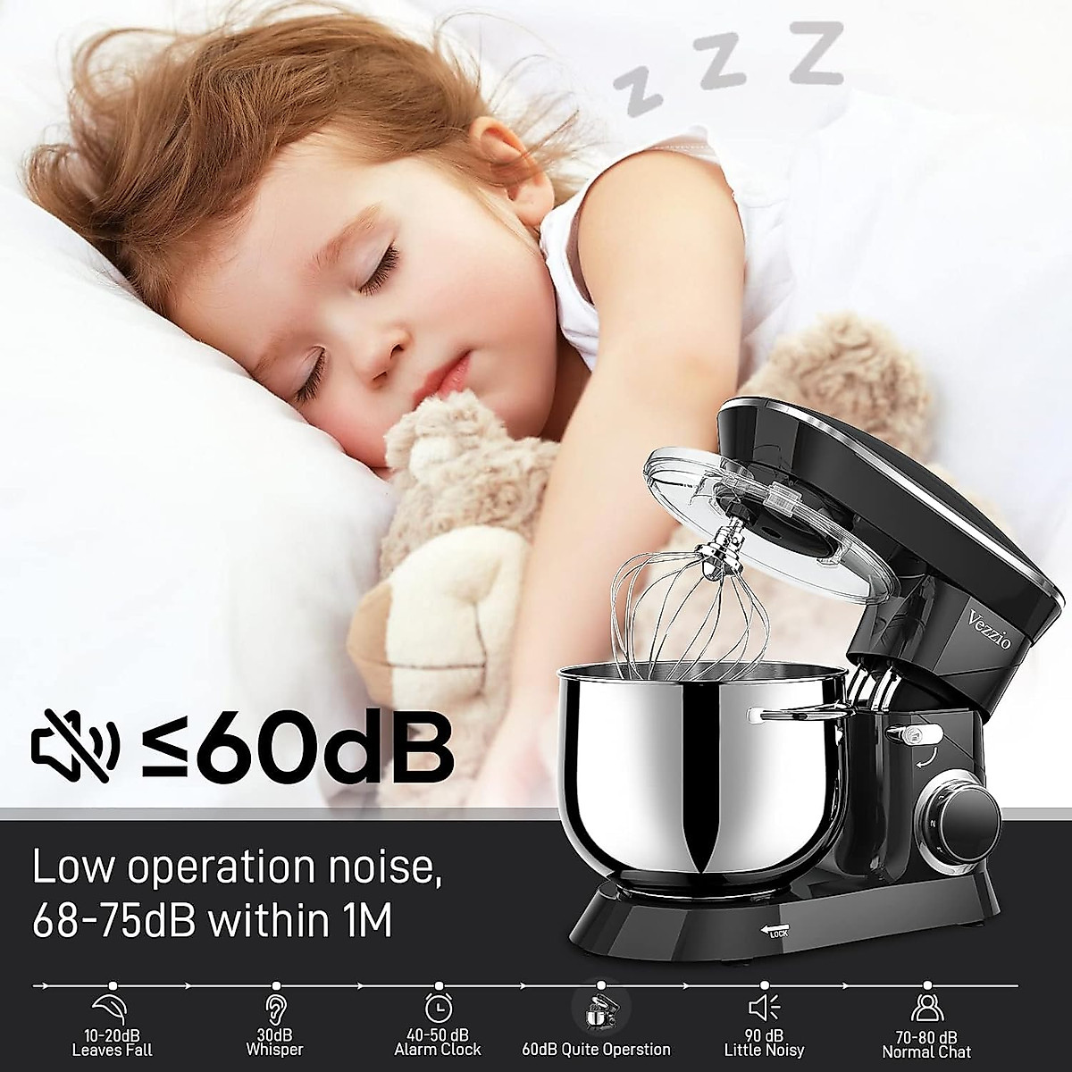 9.5 Qt Stand Mixer, 10-Speed Tilt-Head Food Mixer, Vezzio 660W Kitchen Electric Mixer with Stainless Steel Bowl, Dishwasher-Safe Attachments for Most Home Cooks (Red)