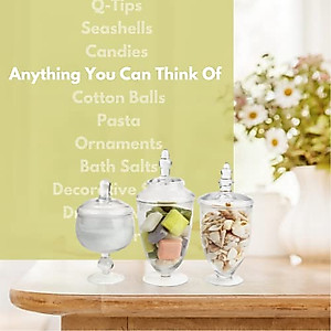 Mantello Apothecary Jars with Lids- Decorative Glass Candy Bar Containers (Clear, Small, Set of 3)