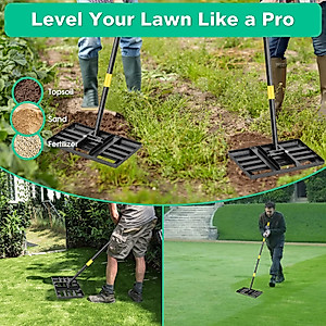 Lawn Leveling Rake with Smooth Edge,Heavy Duty 17"x10" Lawn Leveling Rake with 5FT Adjustable Handle for Yard Garden Lawn Leveling, Soil Sand Spreading Dirt Top Dressing, Small Lawn Level Tool