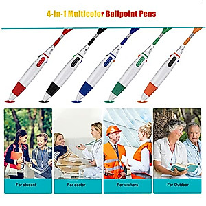 TIESOME Retractable Shuttle Pens with Neck Lanyard, 5 Pieces 4-in-1 Ballpoint Pens Multicolor Pens with Lanyard on Top for Office School Supplies Students Gifts Party Favors