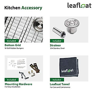 leafloat 25-inch Undermount Kitchen Sink, 25"x18"x10", Single Bowl, 18 Gauge T304 Stainless Steel, Satin Finish, with Strainer & Bottom Grid, cUPC listed