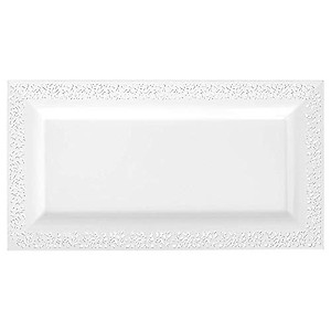 Plastic Disposable Serving Tray by Party Joy, Heavy Duty Serving Party Platters, Value Pack-Set of 6 Pieces, White Lace Collection