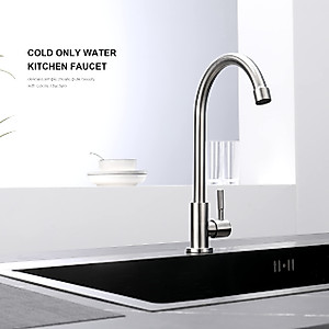 KirlystonE Cold Water Only Kitchen Faucet, Solid Stainless Steel Bar Deck Mount Cold Faucet for Outdoor Sink with Supply Line