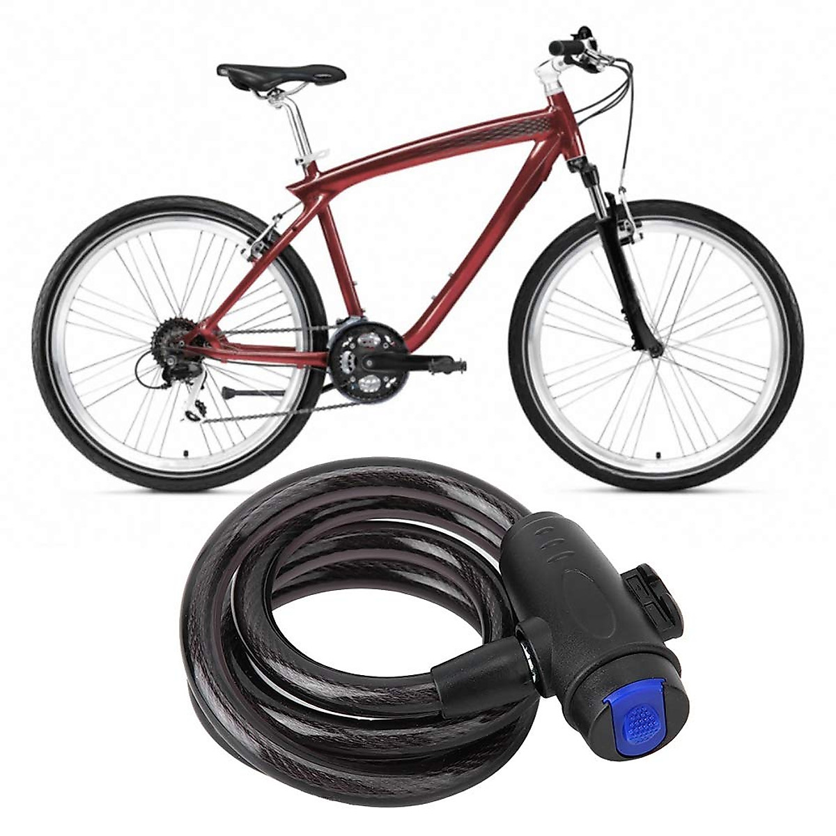 Wear-Resistant with Mounting Bracket Anti-Theft Bike Lock, Black Durable Bike Lock, Coiled Bike Locks for Indoor Outdoor