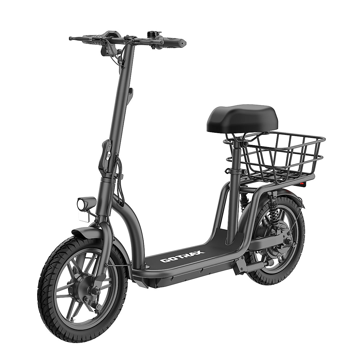 Gotrax Astro Electric Scooter with Seat for Adult Commuter,19 Miles Range&15.5Mph Power by 350W Motor, Folding Scooter with 14" Pneumatic Tire& Comfortable Wider Deck, E-Bike with Carry Basket Black