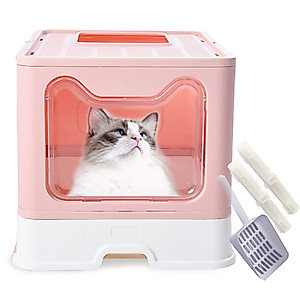 Extra Large Cat Litter Box with Lid Litter Box Enclosure Covered Cat Litter Box Self Cleaning Cat Litter Box Top Entry with Scoop Easy Clean Llitter Box Pink