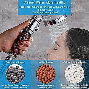 Vacto High Pressure Handheld Shower Head with Filter, Shower Head Kits with Hose and Bracket, Hard Water Softener Water Purifying Filtered Showerheads with Filter Beads