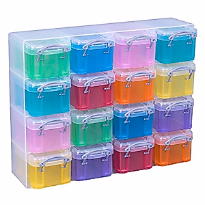 Really Useful Organiser, 16 x 0.14 Litre Storage Boxes in a Clear Plastic Organiser and Assorted Coloured Boxes