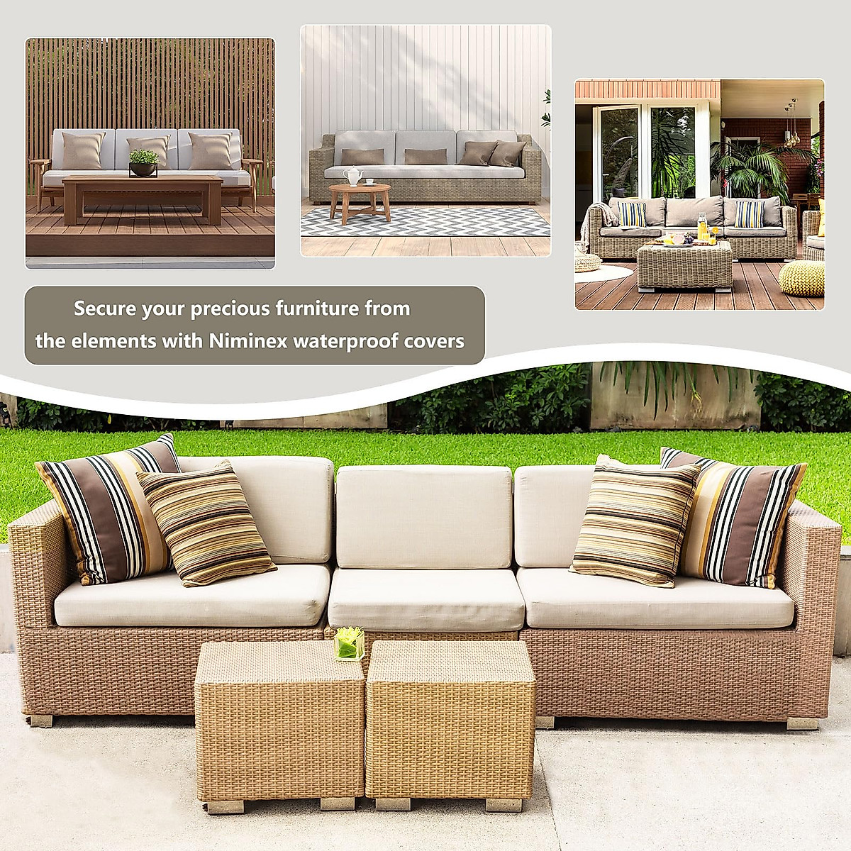 Niminex Outdoor Couch Cover Waterproof- 600D Heavy Duty 2 - Seater Outdoor Sofa Cover, Double-Stitched,Windproof And Tear-Resistant Patio Furniture Covers, Outdoor Furniture Cover 60x34x30 Inch