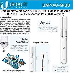 UniFi AC Mesh UAP-AC-M-US 802.11AC Indoor/Outdoor Dual-Band Access Point (US)