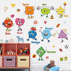 wondever Colorful Shapes Wall Stickers Educational Learning Geometry Peel and Stick Wall Art Decals for Toddlers Kids Room Classroom Playroom