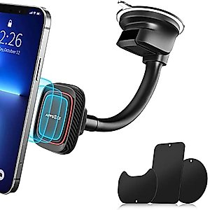 APPS2Car Magnetic Car Phone Holder Mount with 6 Strong Magnets, Windshield Phone Magnetic Holder, Suction Cup Phone Holder for Car, Dashboard Magnet Holder, fit Most Smartphones & Mini Tablets