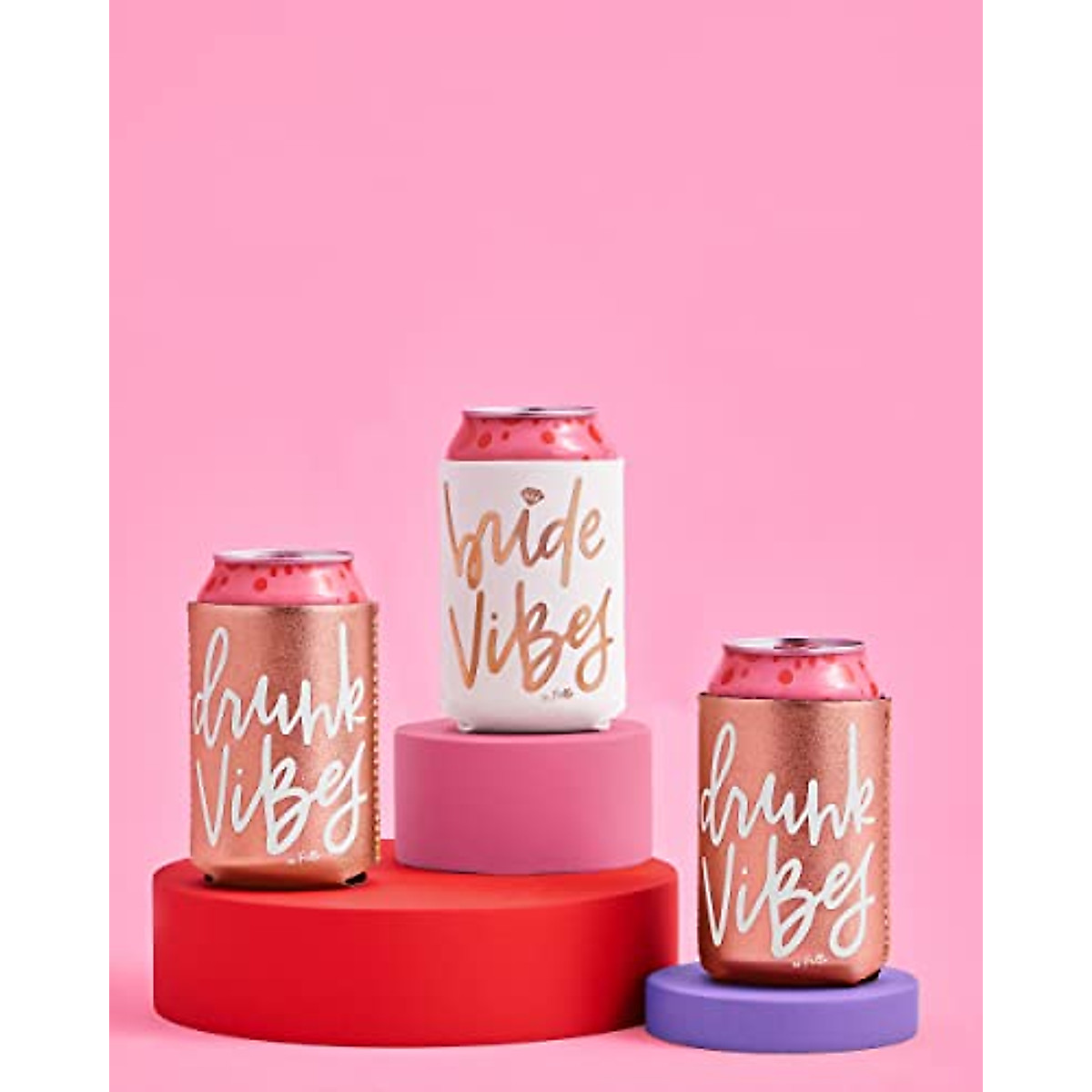 xo, Fetti Bachelorette Party Bride Vibes Can Cooler - White + Rose Gold, 10 Count | Neoprene Holder, Drink Sleeve,Bridal Shower, Engagement Party Decoration and Bride To Be Gift