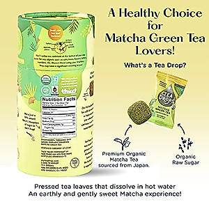 Tea Drops Lightly Sweetened Organic Tea Bulk Box | Matcha Green Tea | Iced or Hot Bagless Instant Tea Beverages Gift Set | Includes Premium Organic Japanese Matcha Powder | 10 Drops per Box