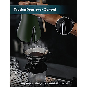 INTASTING Gooseneck Electric Kettle Hot Water Boiler Pour Over Coffee and Steeping Tea, 304 Stainless Steel, 0.9L/30oz, Auto Shut-Off & Boil Dry Protection, Matte Green with Dark Brown Wood Handle