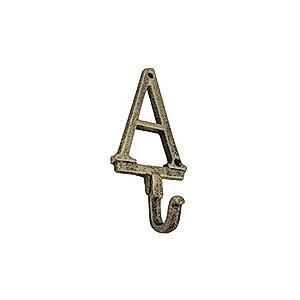 Handcrafted Nautical Decor Rustic Gold Cast Iron Letter A Alphabet Wall Hook 6"