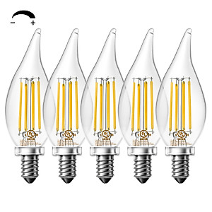 DAYBETTER Candelabra LED Light Bulbs, Chandelier Light Bulbs, LED Candelabra Bulbs 60 Watt Equivalent Dimmable E12 LED Bulb 2700K Warm White,5.5W 600LM Flame Tip Vintage CA11 Candle Light Bulbs 5 Pack