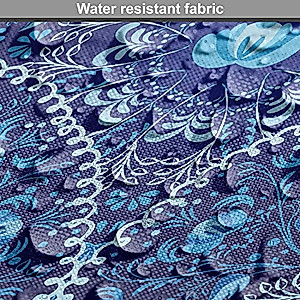 Ambesonne Navy Blue Fabric by The Yard Circular and Floral Alike Oriental Style Patterned Design Artwork Printed Decorative Water Resistant Material for Upholstery and Home Accents 1 Yard Blue Navy
