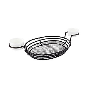 Restaurantware 13 x 6 x 2.2 In Restaurant Basket, 1 Oval French Fry Basket - With 2 Ramekin Holders, Reusable, Black Iron Serving Baskets, For Chicken Tenders, Hot Dogs, Wings, Or Onion Rings, Durable