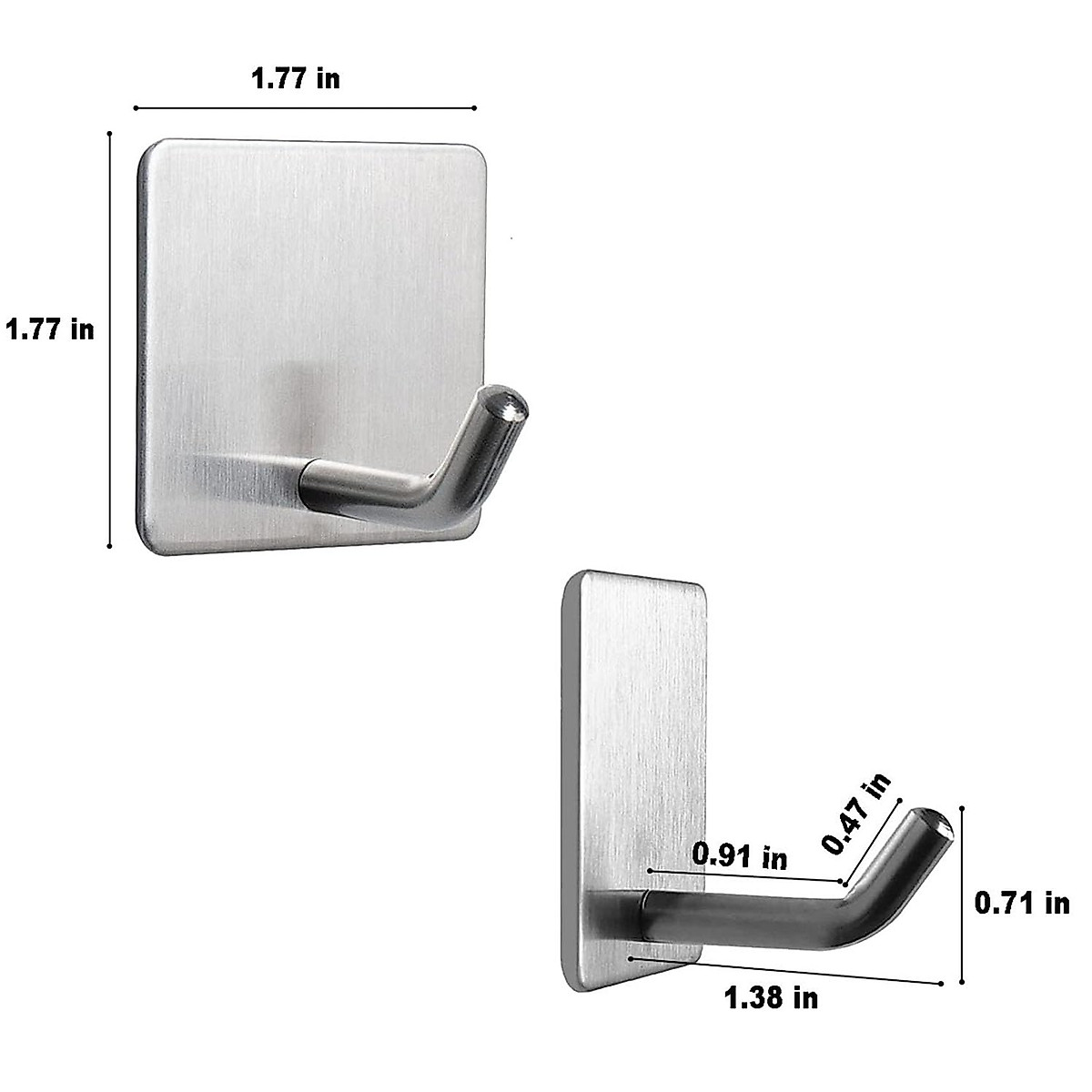 Aobvrey Adhesive Hooks Heavy Duty, 6 Packs Towel Hooks Stainless Steel Wall Hooks for Hanging Towels, Loofahs, Coats and Hats (Silver)