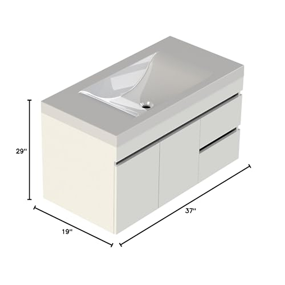 Lift Bridge Kitchen & Bath Assembled Wall-Mount Floating Bathroom Vanity with White Cultured Marble Top Sink Set, 37 in. W x 19 in. D x 29 in. H in White with Viteli + Siena Top