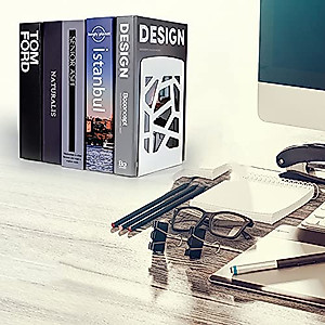 COCOMK Book Ends,Bookends for Shelves,Decorative Bookend Heavy Duty Book End for Office,Home,Black Book Holder for Kids, White