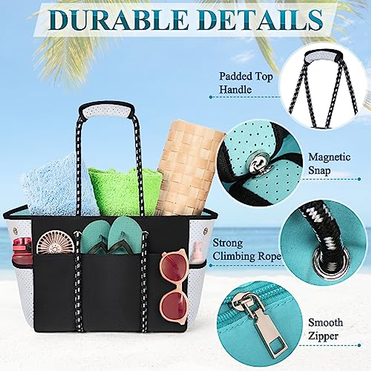 NUBILY Beach Bag for Women, Multipurpose Beach Tote Bag 30L Water Resistant Sandproof Neoprene Tote Bags Extra Large Swimming Travel Gym Pool Bag Lightweight Vacation Shoulder Bag