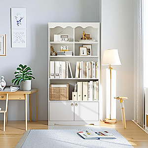 JoanKaren 63 Inches Tall Storage Cabinet, 5-Tier Bookcase, Wooden Bookshelf Storage Organizer, Freestanding Display Storage Cabinet, White Bookcase and Bookshelf for Home Office, Living Room, Bedroom