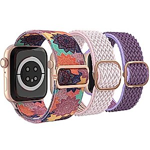 Delidigi 3 Pack Stretchy Bands Compatible with Apple Watch Band 38mm 40mm 41mm 42mm 44mm 45mm 49mm for Women Men, Nylon Adjustable Straps for iWatch Ultra 2, Ultra, SE Series 9 8 7 6 5 4 3 2 1
