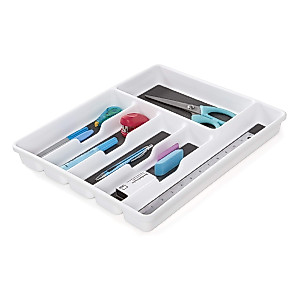 Copco Basics 6 Compartment Drawer Organizer, 15.7-Inch, White and Charcoal Gray