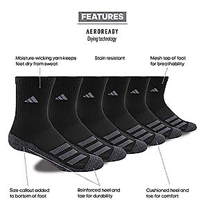 adidas Kids-Boy's/Girl's Cushioned Angle Stripe Crew Socks (6-Pair), Black/Onix Grey/Night Grey, Large