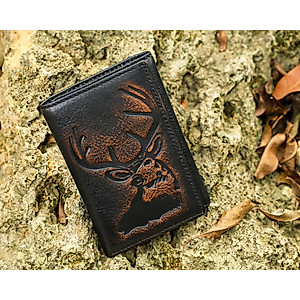 DK86 Deer Trifold Wallets for Men Full Grain Leather with Hand Burnished Tri-Fold Wallet RFID Blocking (Black and Brown)