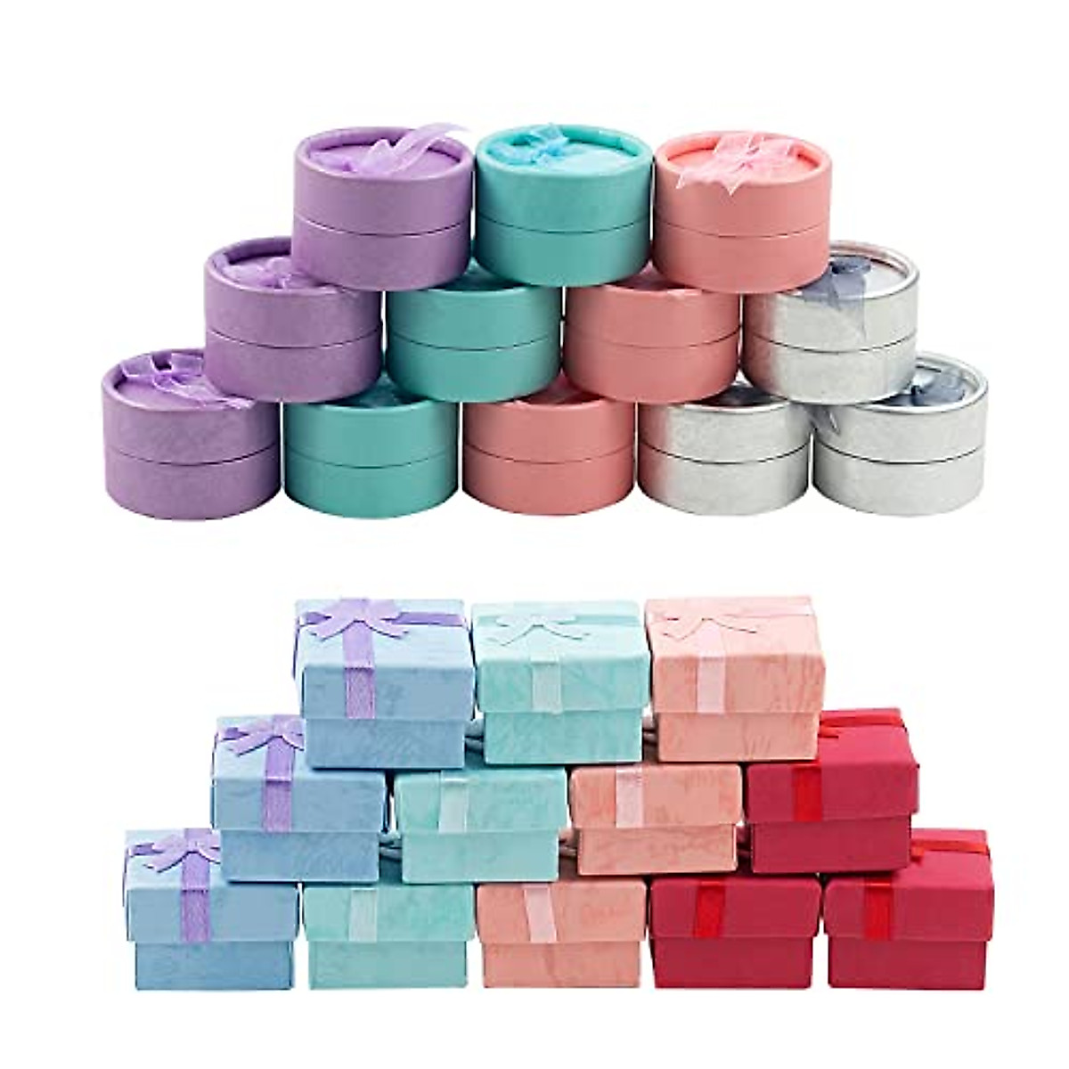 TACYKIBD 24Pcs Gift Box Set, Cardboard Ring Box with Foam and Bow Small Jewelry Box for Christmas, Birthday, Anniversaries, Valentine’s Day, Mother’s Day and Other Festivals (Assorted Color)