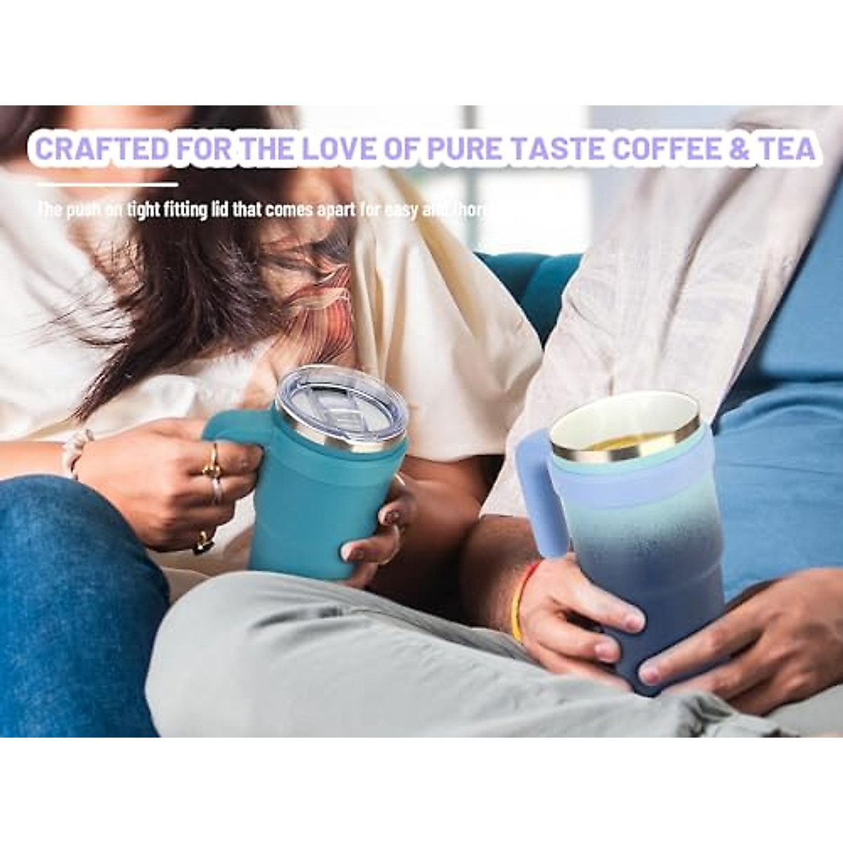 Zukro 20 oz Insulated Tumbler With Handle, Ceramic Interior Coating, No Metallic Aftertaste, Vacuum Stainless Steel Travel Coffee Cup with Lid and Straw, Keep Drinks Hot & Cold, Dishwasher Safe