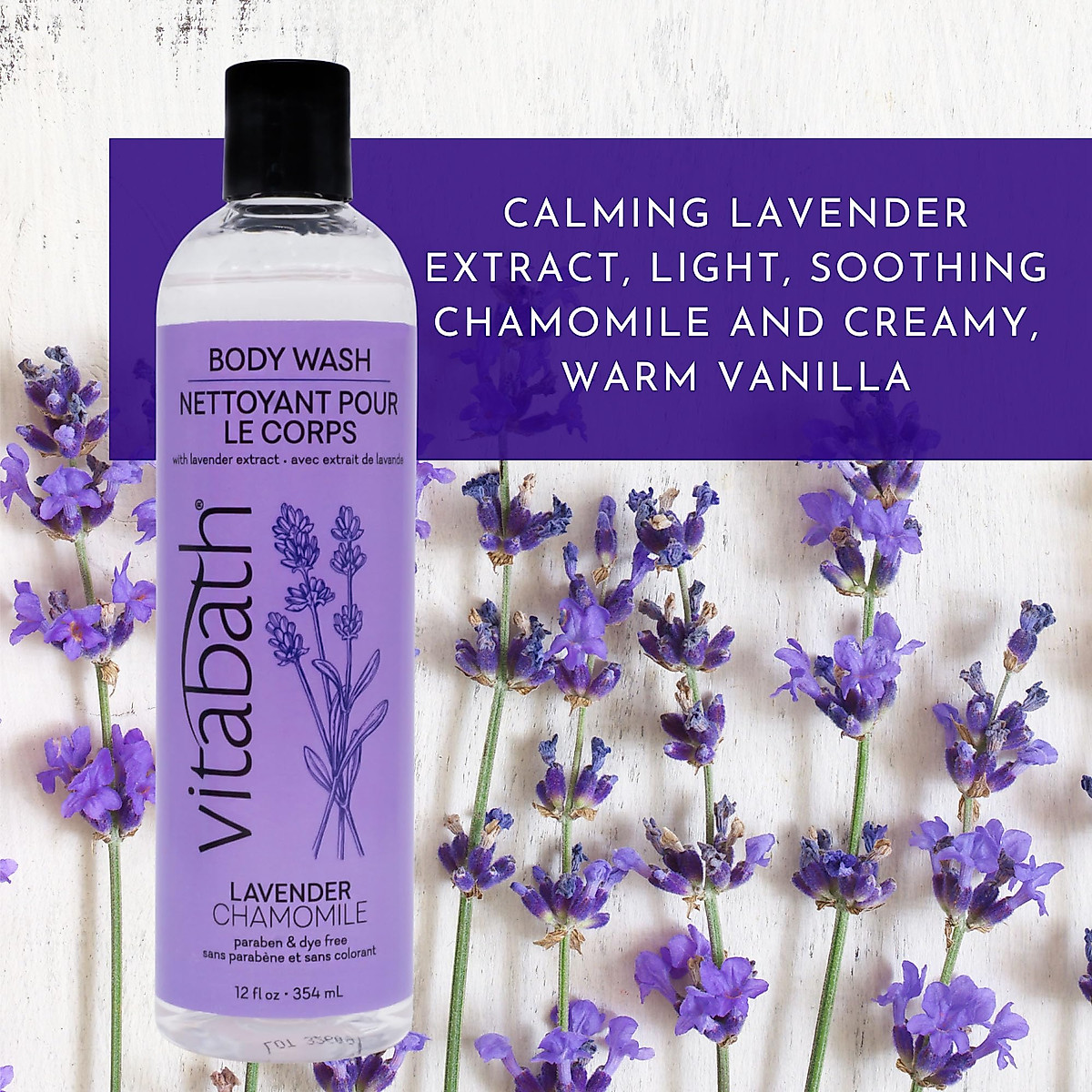 Vitabath Lavender & Chamomile Body Wash Moisturizing Bath & Shower Cleanser & Skincare Radiant Detox & Restore Nourishing Body Polish - Cruelty-Free, Paraben-Free - 12 oz