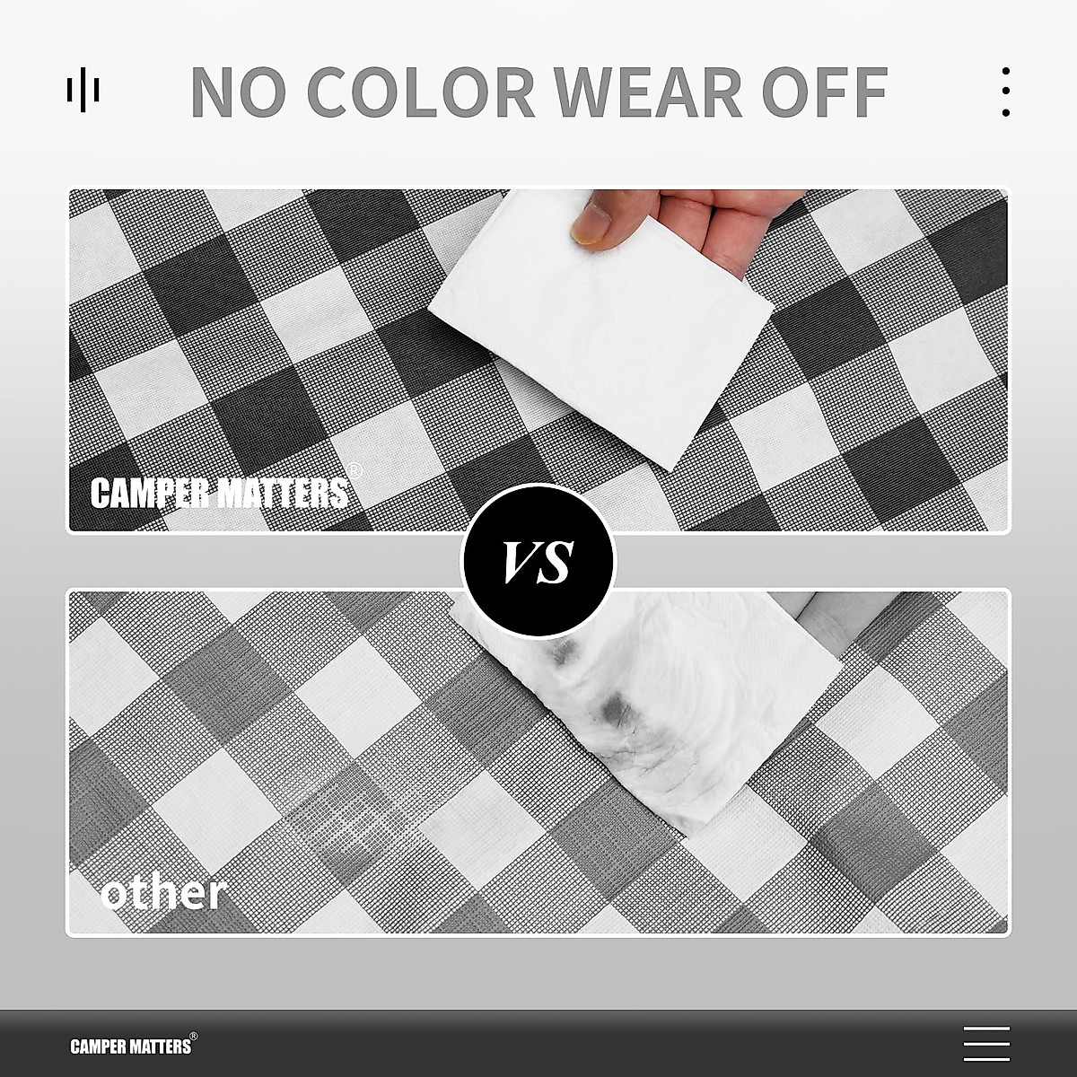 CAMPER MATTERS Picnic Table Cover and Bench Covers, Fitted Tablecloth Cover with Elastic Edge, Water and Oil Proof, for Outdoor, Garden, Camping, 96x30 Inch, 3 Pieces Set, Black & White