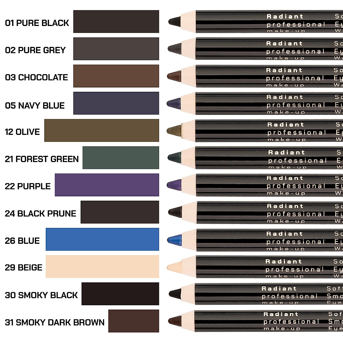 Radiant Professional Softline Waterproof Eye Pencil with Smudging Tool - Long Lasting Under Eye Liner for Women, For the Perfect Smoky Eye, Pure Black (01)