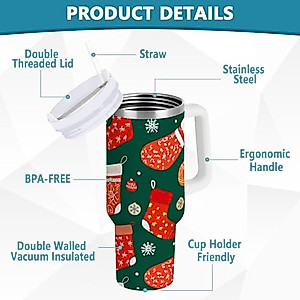 ODAWA Large Colorful Christmas Stockings Stainless Steel Tumblers with Handle and Straw