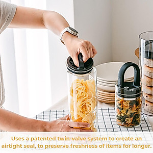 Best PREMIUM Airtight Storage Container for Coffee Beans, Tea and Dry Goods - EVAK - Innovation that Works by Prepara, Glass and Stainless, Compact Black Gloss Handle, Large -