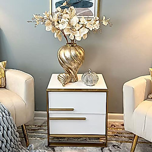 HERNEST Modern Nightstand Storage Cabinet with Solid Wood 2 Drawers Sofa Bedside End Table Glam Steel Frame Accent Furniture Without Assembly for Bedroom/Living Room/Salon/Office, Left White