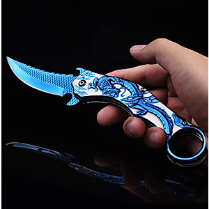 Vividstill Pocket Knife for Men, Cool Folding Knife With 3D Blue Dragon Relief, Great Gift Edc Knife For Men Outdoor Survival Camping Hiking