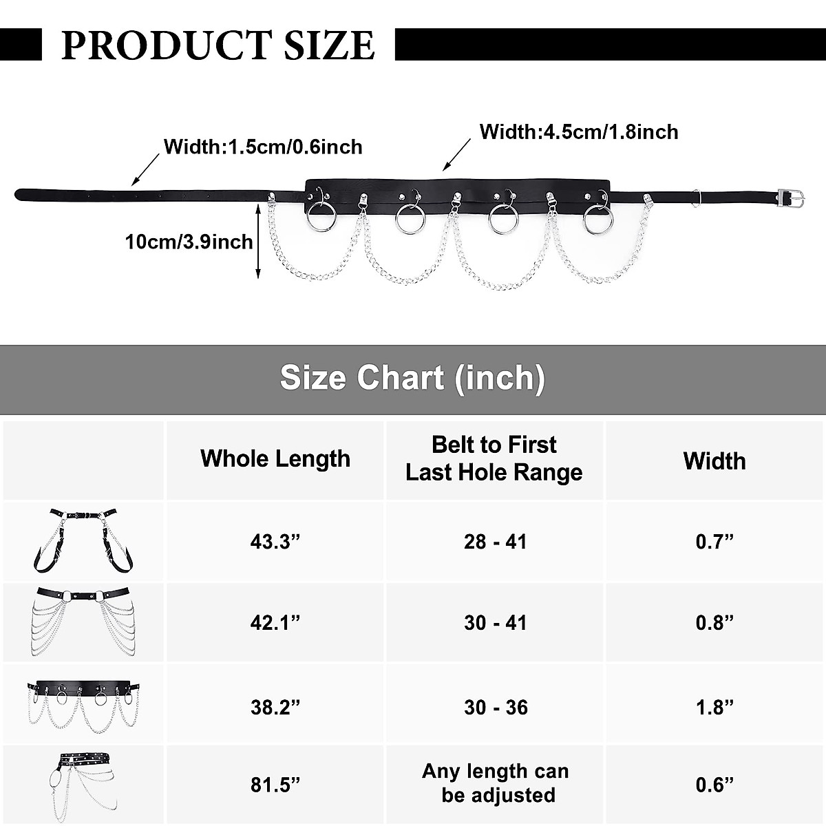 Janmercy 4 Pcs Punk Black Waist Chain Belt Black Leather Belly Chains for Women Goth Waist Belt Body Punk Layered Belt Punk Rock Jewelry Accessories for Gothic Rave Party Halloween Party