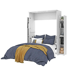 Bestar Lumina Full Murphy Bed with Shelves, Sleeping Arrangement with Storage, White