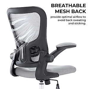 Hramk Ergonomic Office Drafting Desk Chair with Flip up Arms, Mesh Back Tall Office Chair with Adjustable Lumbar Support and Foot Ring (Nylon Wheelbase, Grey)